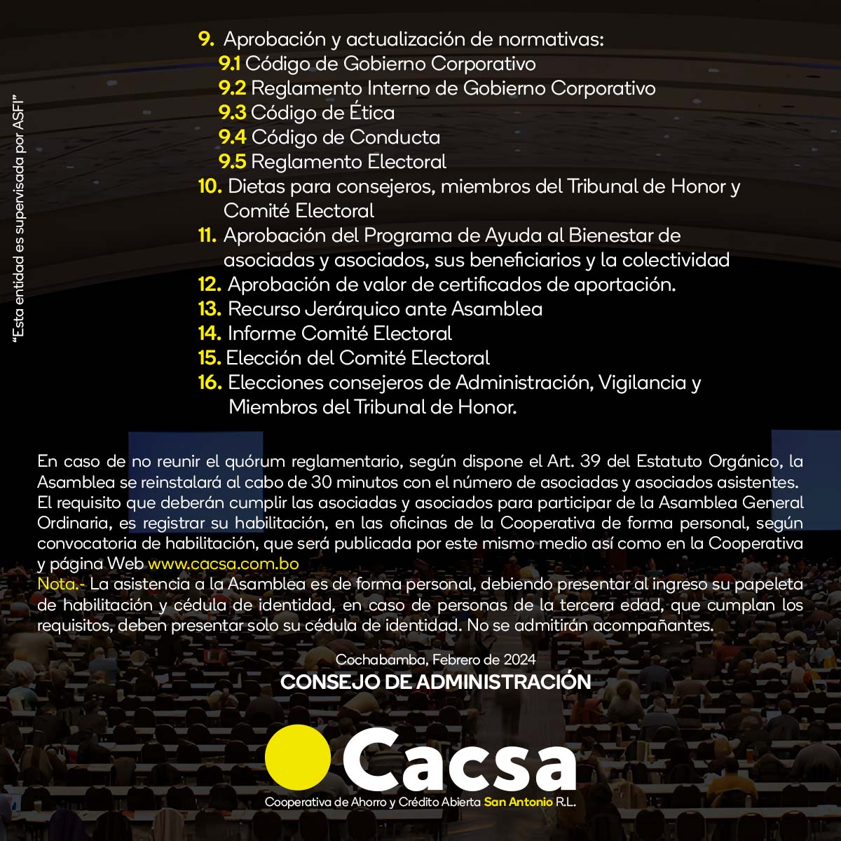 CONVOCATORIA ASAMBLEA GENERAL ORDINARIA #CACSARL | Cooperativa San Antonio RL